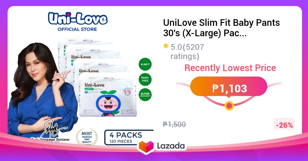 UniLove Slim Fit Baby Pants 30's (X-Large) Pack of 4