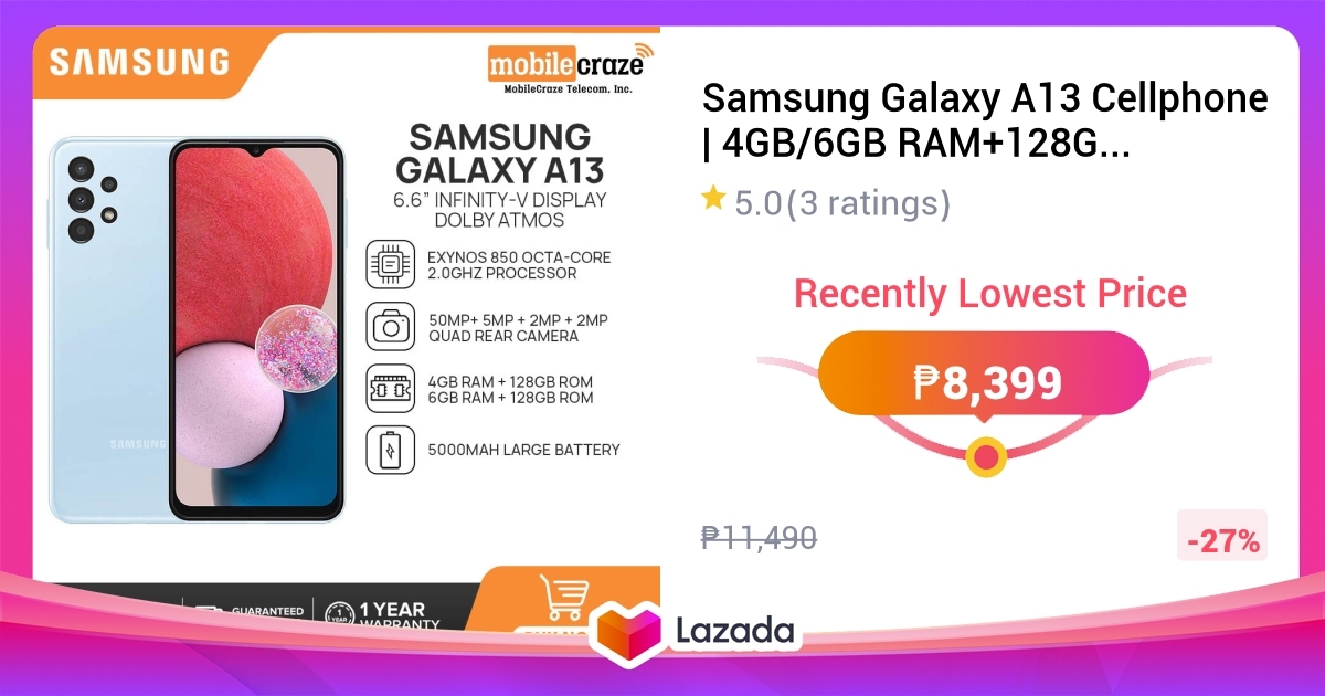 Samsung Galaxy A13 Cellphone | 4GB/6GB RAM+128GB ROM | Exynos 850 Octa ...