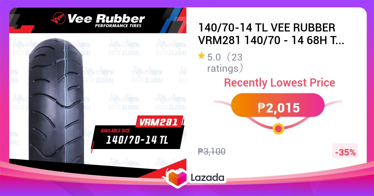 140/70-14 TL VEE RUBBER VRM281 140/70 - 14 68H TL for Yamaha AEROX 140/ ...