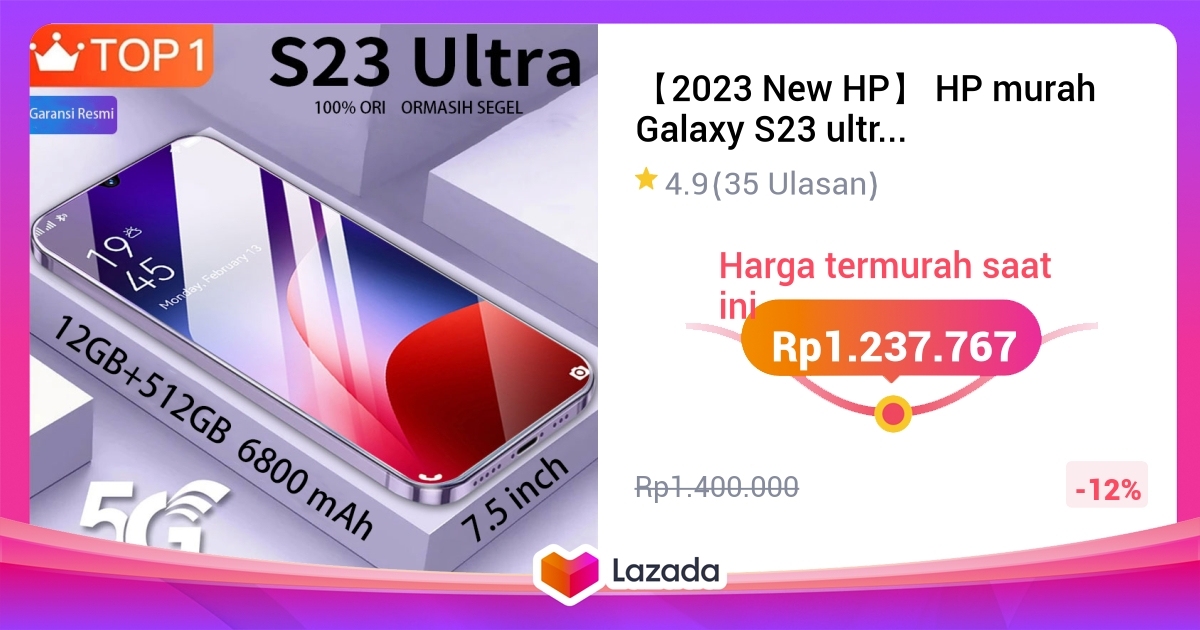 【2023 New HP】 HP murah Galaxy S23 ultra 12GB+512GB HD Handphone android ...