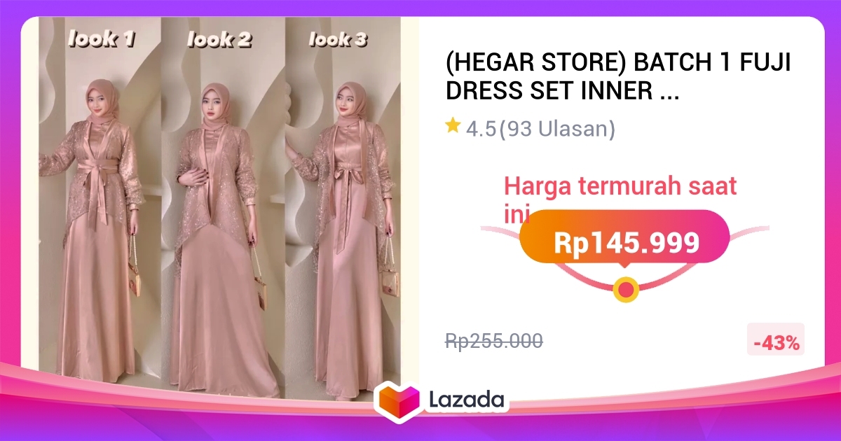 (HEGAR STORE) BATCH 1 FUJI DRESS SET INNER + OUTER PREMIUM ( BISA SET HIJAB )