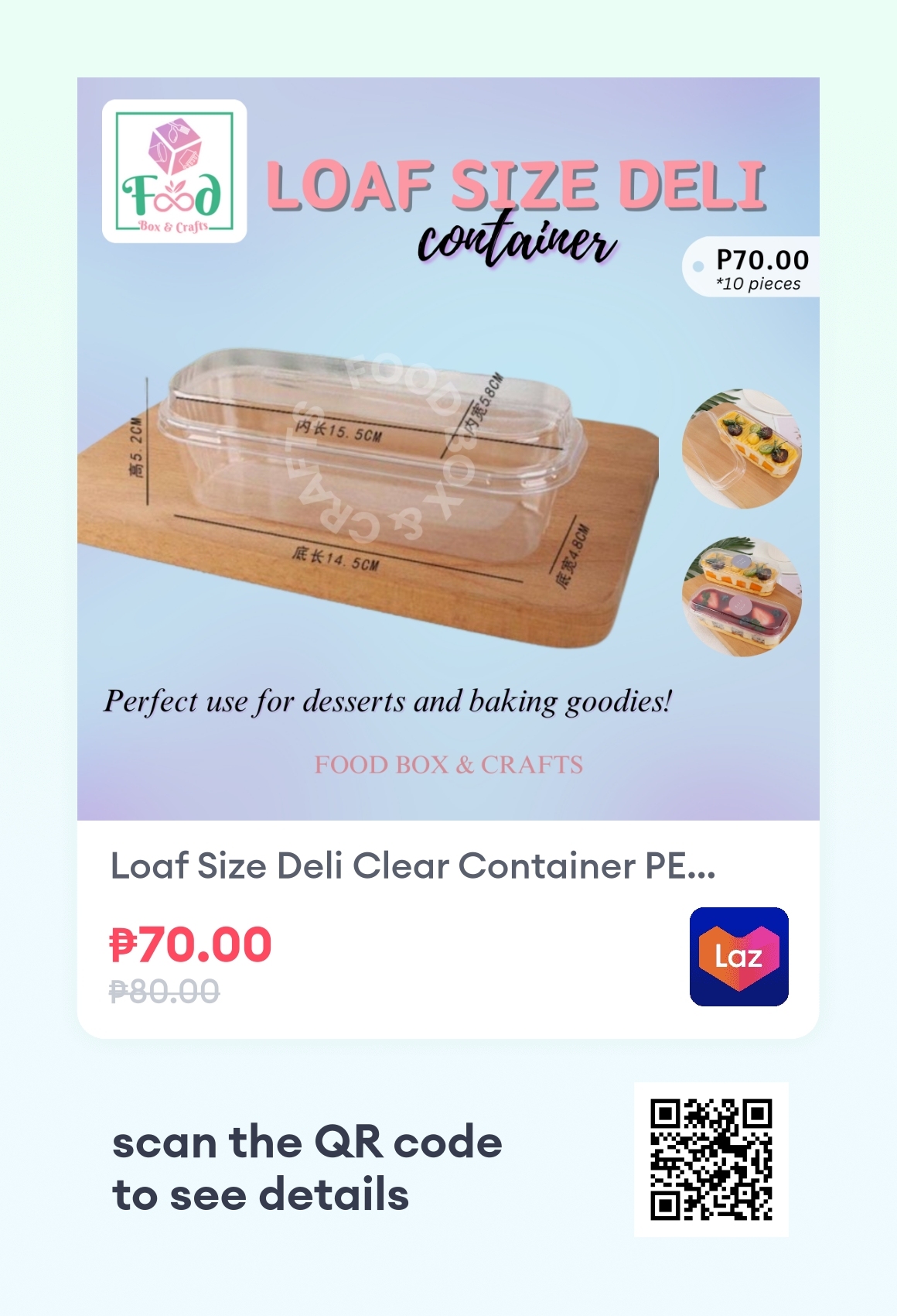 Loaf Size Deli Clear Container PET Material