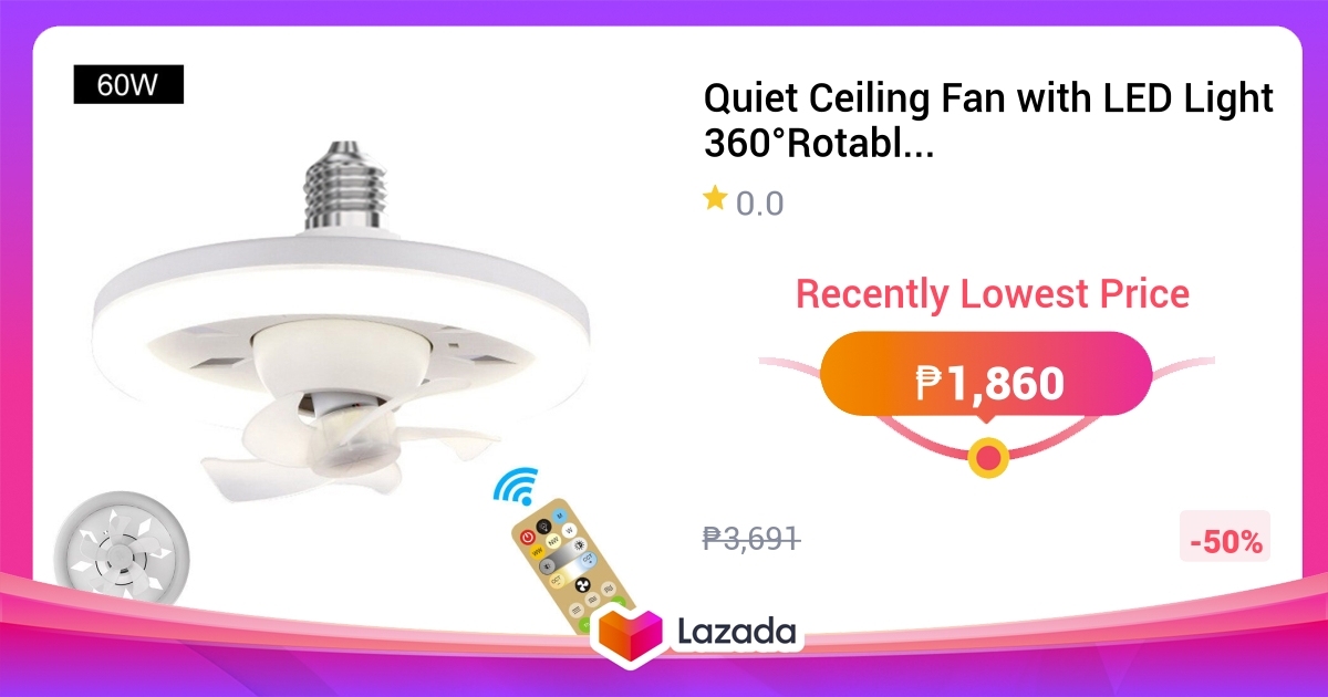 Quiet Ceiling Fan with LED Light 360°Rotable Large Air Volume Remote ...