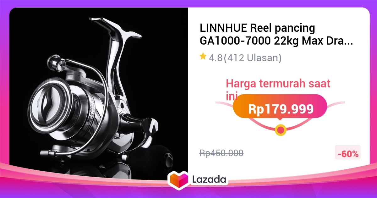 LINNHUE Reel pancing GA1000-7000 22kg Max Drag 5.2:1 Speed All Metal ...