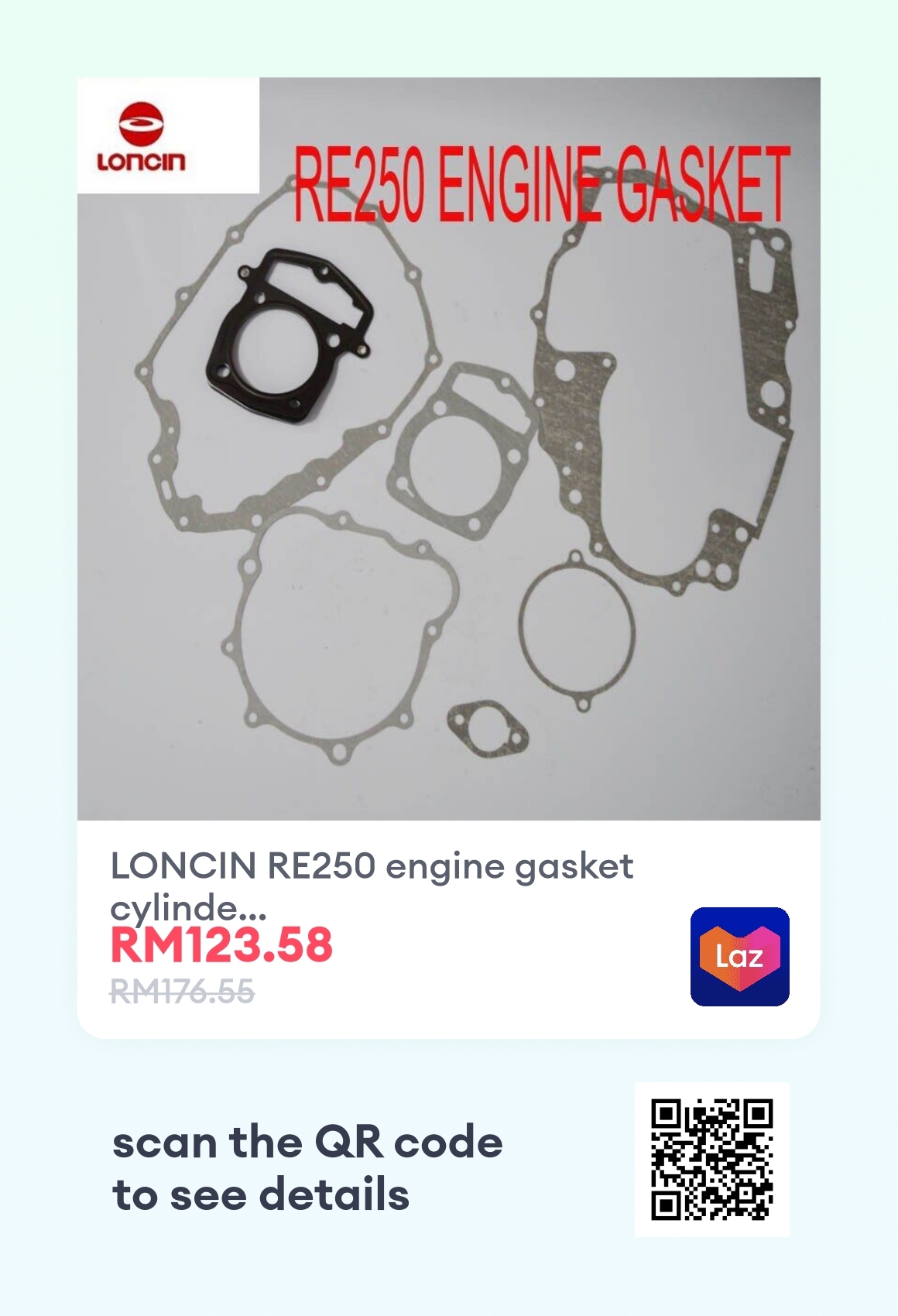 LONCIN RE250 engine gasket cylinder head LC166FMM LX250 LX166FMM ATV ...