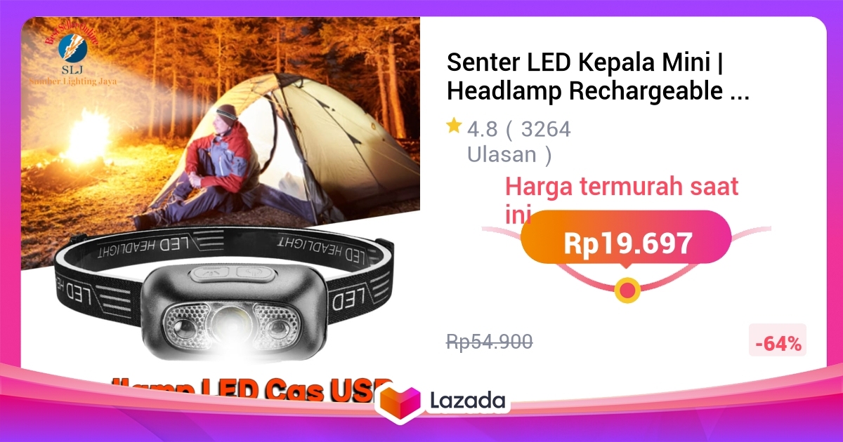 Senter LED Kepala Mini | Headlamp Rechargeable | COD
