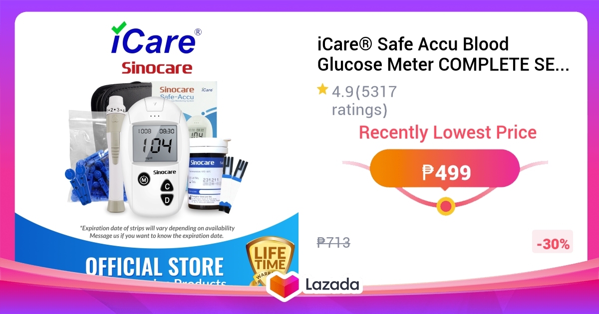 iCare® Safe Accu Blood Glucose Meter COMPLETE SET (1Meter + Test Strips ...