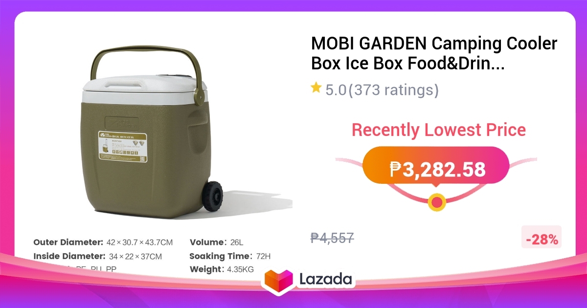 MOBI GARDEN Camping Cooler Box Ice Box Food&Drink Portable Outdoor Picnic Keep Fresh Refrigerator