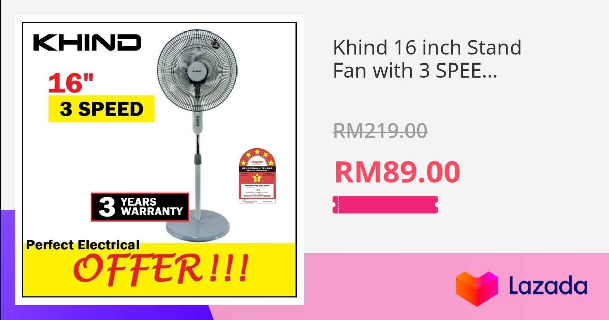 Khind 16 inch Stand Fan with 3 SPEED SF1682 (3 Year Warranty) SF1682SE ...