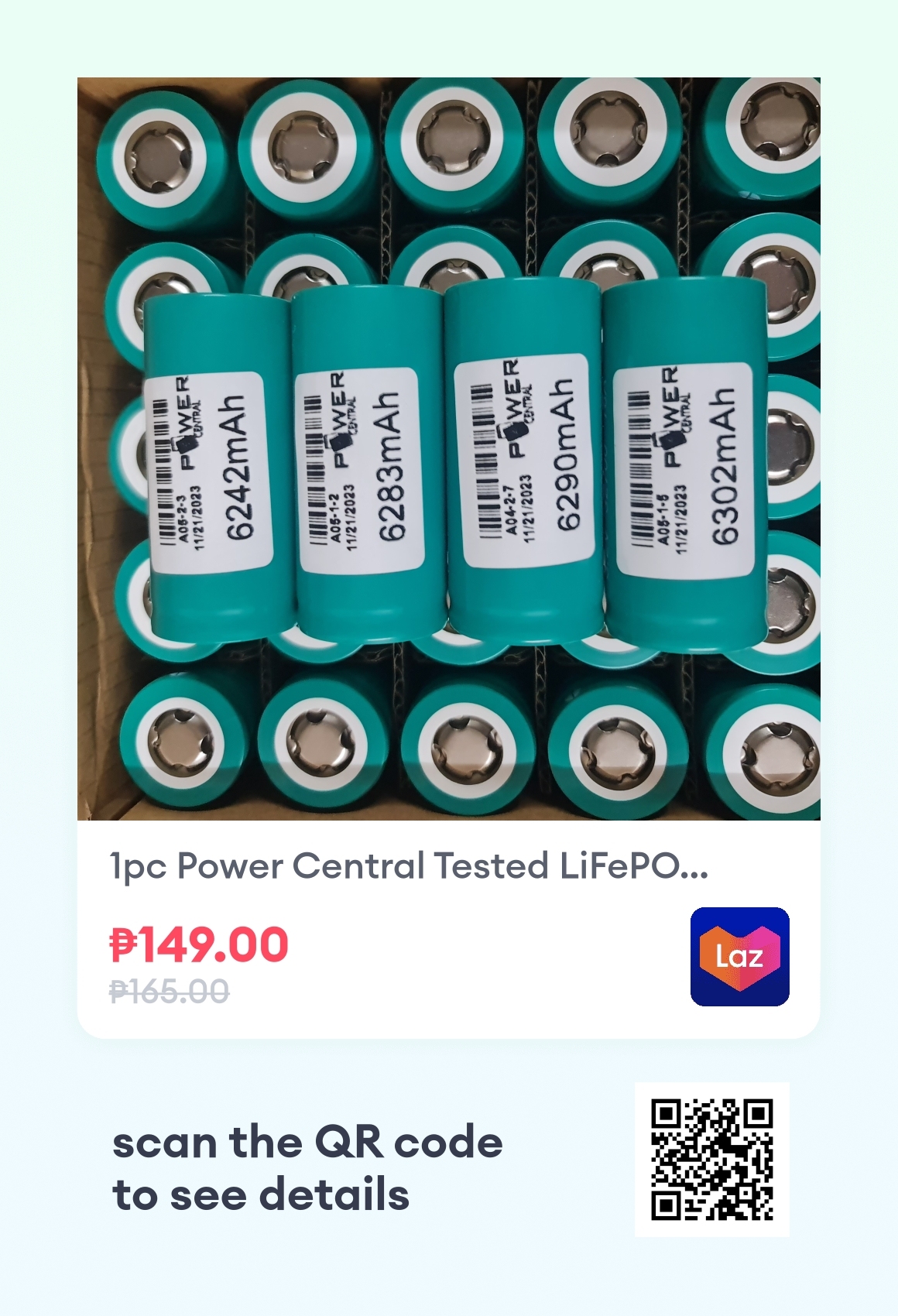 1pc Power Central Tested LiFePO4 screw Flat type 6200mAh to 6300 Brand ...