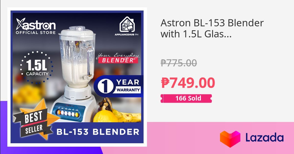 Astron BL-153 Blender with 1.5L Glass Jug (White)