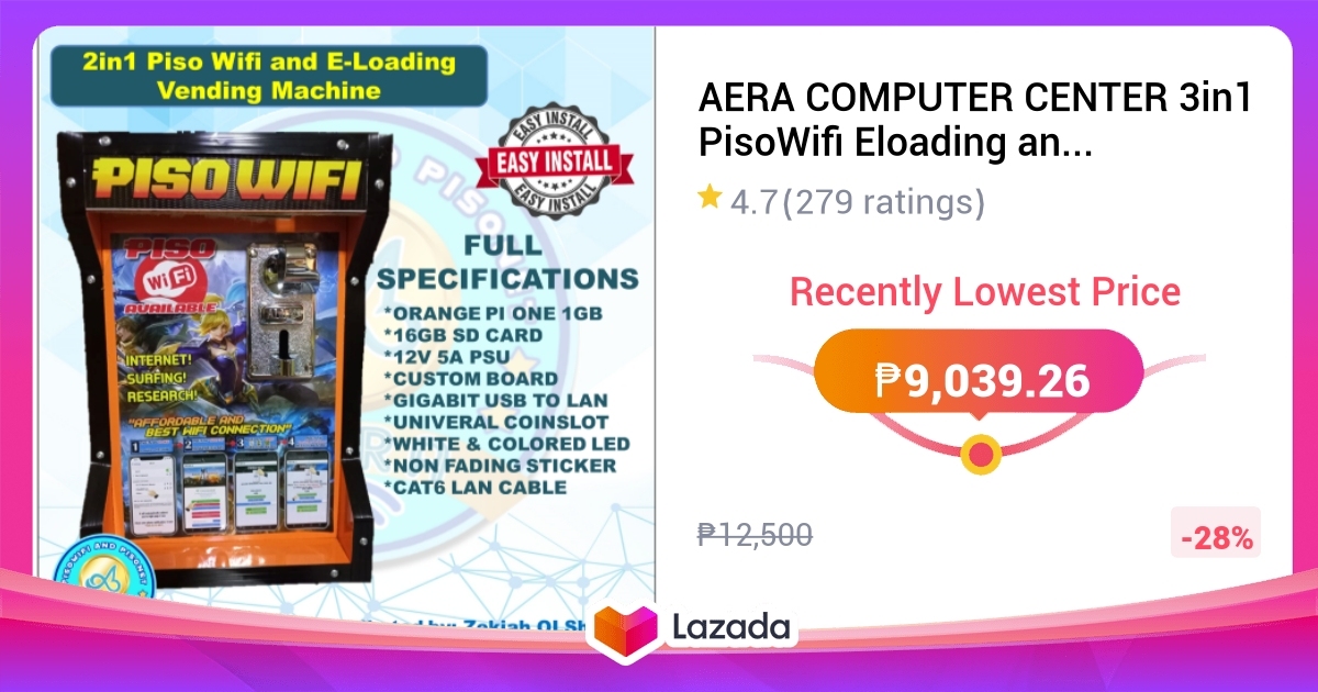 AERA COMPUTER CENTER 3in1 PisoWifi Eloading and Gca$h-in Vendo Machine ...