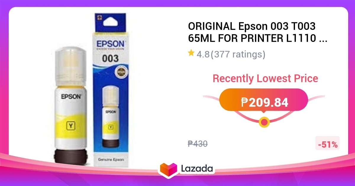 ORIGINAL Epson 003 T003 65ML FOR PRINTER L1110 / L3100 / L3101 /L3110 ...