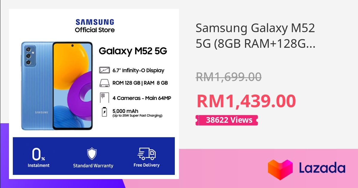Samsung Galaxy M52 5G (8GB RAM+128GB ROM) Smartphone with 1 Year ...