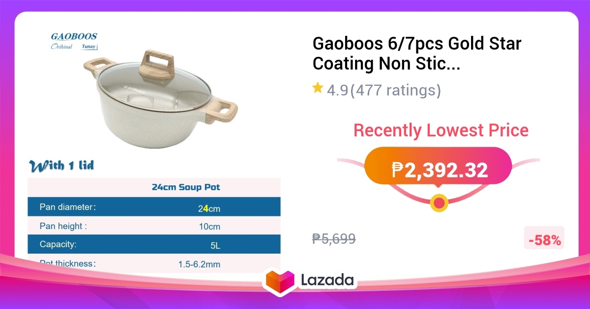 Gaoboos 6/7pcs Gold Star Coating Non Stick Cookware Set Frying Pan ...