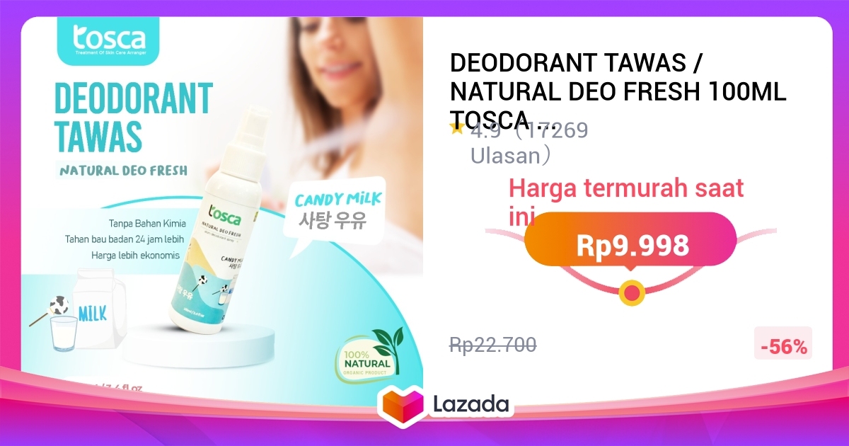 DEODORANT TAWAS / NATURAL DEO FRESH 100ML TOSCA / DEODORAN SPRAY TAWAS