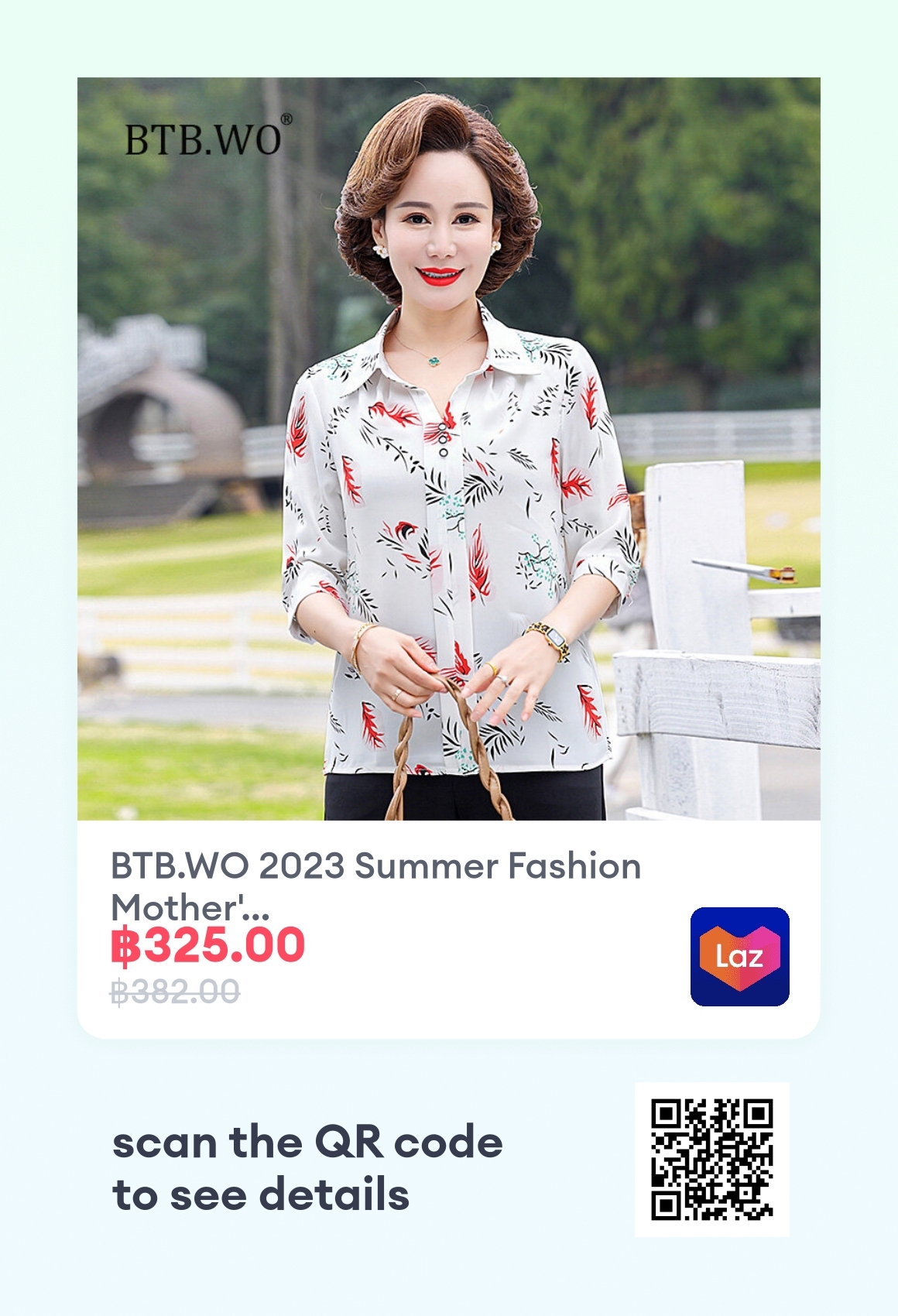 BTB.WO 2023 Summer Fashion Mother's Clothes casual shirt Print Shirts V-Neck Chiffon Blouse 35 ...