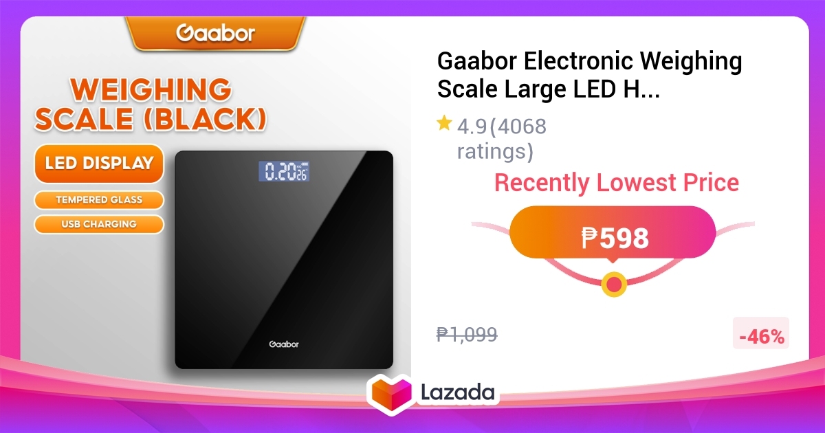 Gaabor Electronic Weighing Scale Large LED HD Display and Clear Numeric