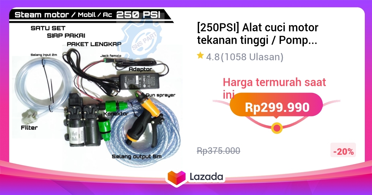 [250PSI] Alat cuci motor tekanan tinggi / Pompa air Dc paket lengkap ...