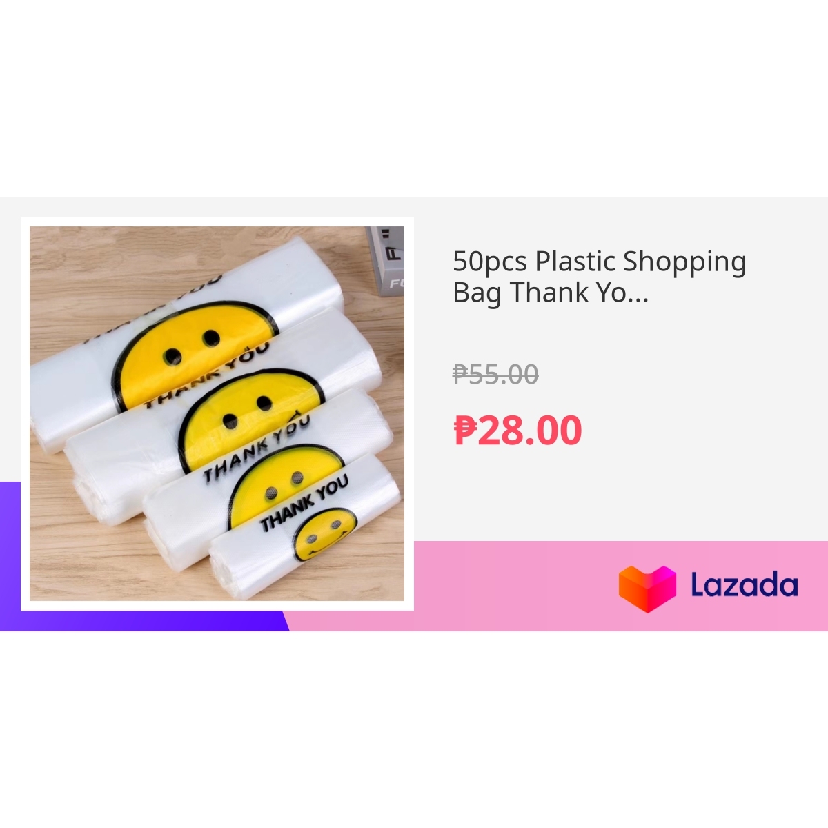 50pcs Plastic Shopping Bag Thank You Smiley Print with Handle Smiley ...