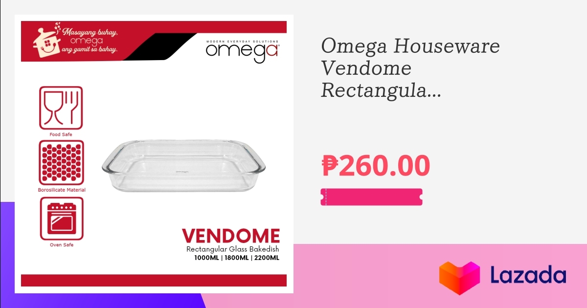 Omega Houseware Vendome Rectangular Glass Bakedish 1000ml / 1800ml ...
