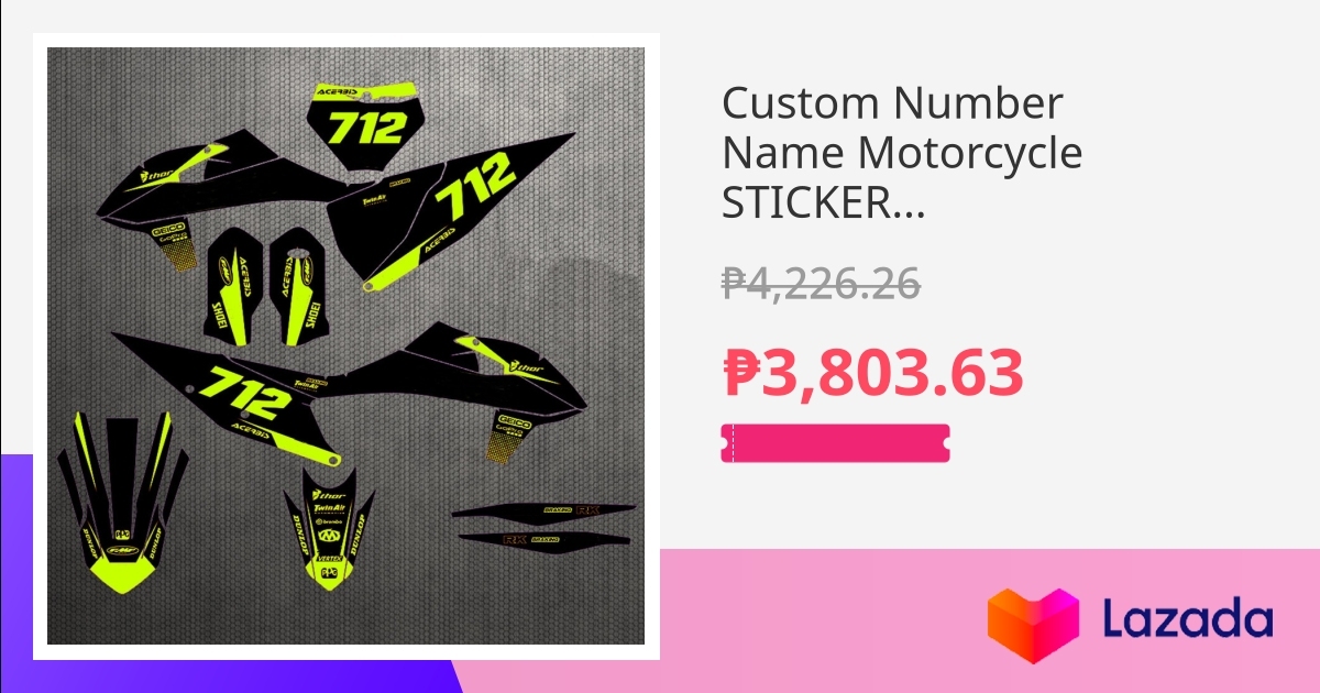 Custom Number Name Motorcycle STICKERS Graphics Backgrounds Decals Kit ...