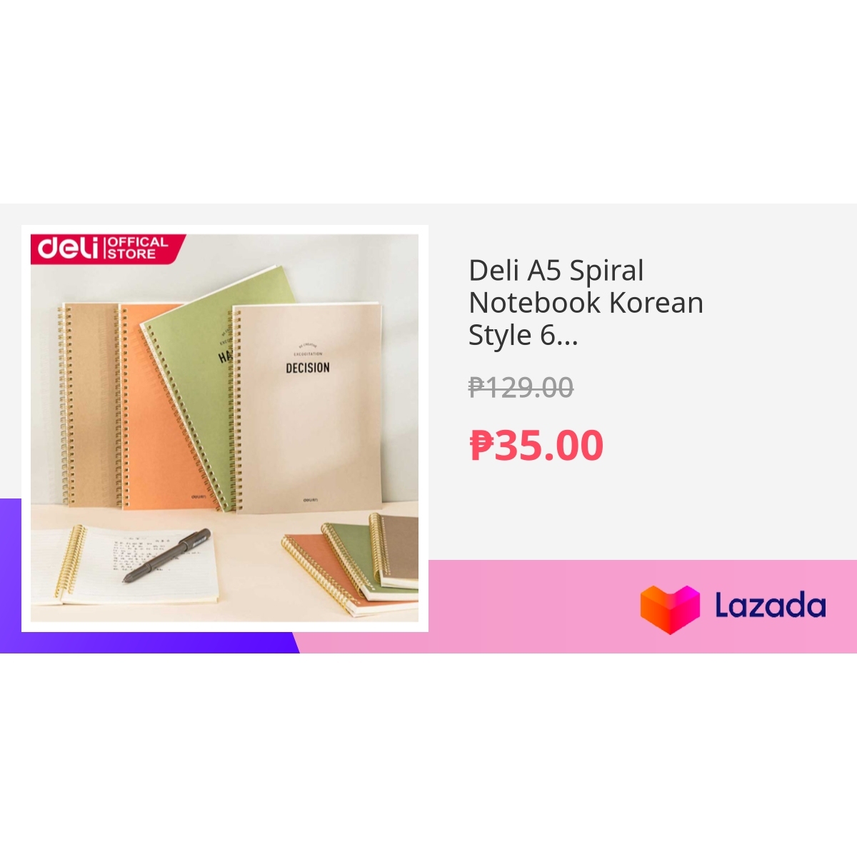 Deli A5 Spiral Notebook Korean Style 60 Sheets For School Supplies ...