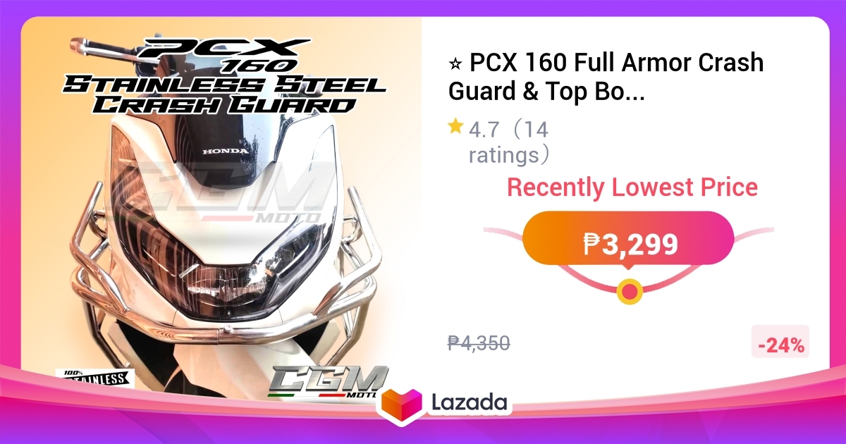 ⭐️ PCX 160 Full Armor Crash Guard & Top Box Bracket Pure Stainless ...