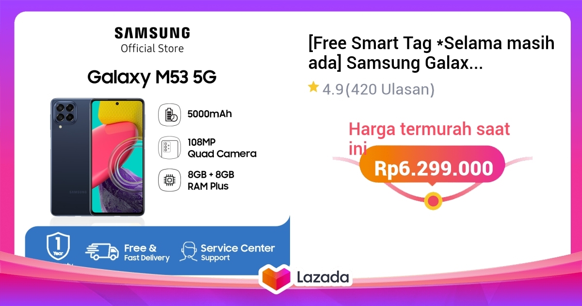 [Free Smart Tag *Selama masih ada] Samsung Galaxy M53 5G 8/256GB, Handphone Android dengan ...