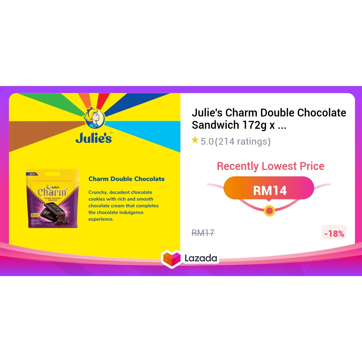 Julie's Charm Double Chocolate Sandwich 172g x 2 packs