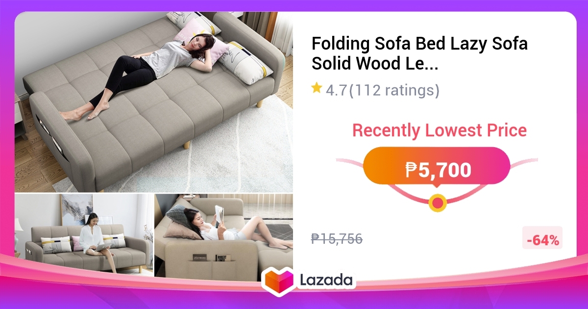 Folding Sofa Bed Lazy Sofa Solid Wood Leg Recliner Sofa Tech Fabric Waterproof Sofa Living Room ...
