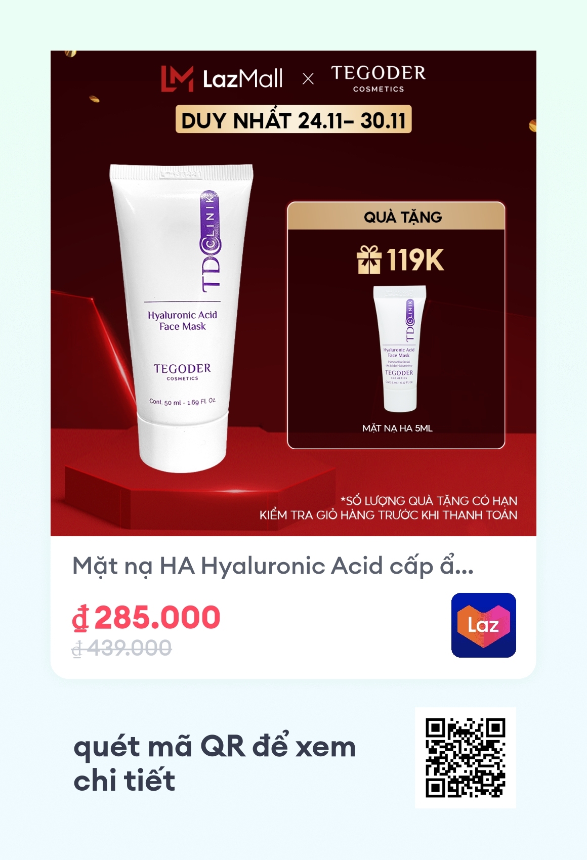 Mặt nạ HA Hyaluronic Acid cấp ẩm sâu,phục hồi da Tegoder Hyaluronic ...