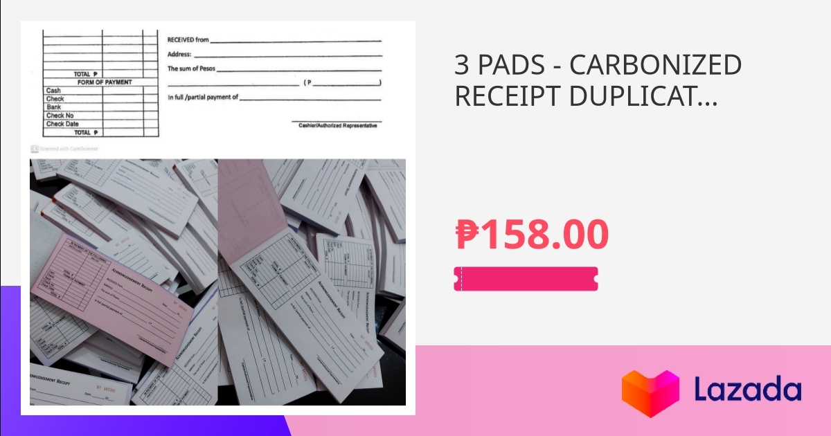 3 PADS - CARBONIZED RECEIPT DUPLICATE GENERIC FORMS