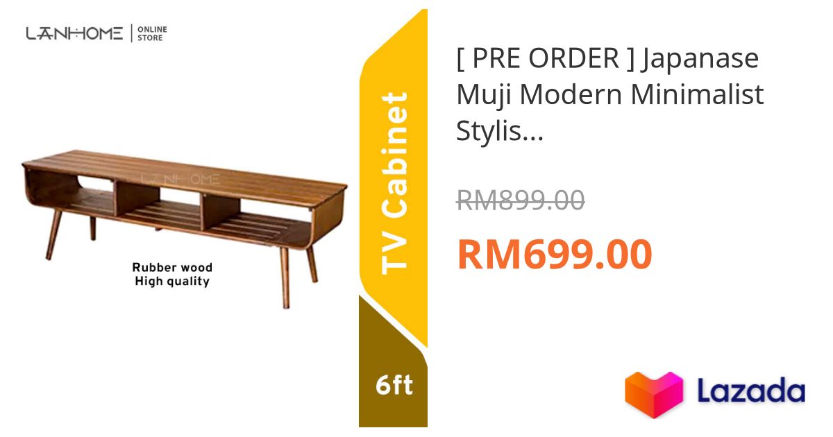 PRE ORDER ] Japanase Muji Modern Minimalist Stylish Natural Full Solid Rubber Wood Premium 6FT ...