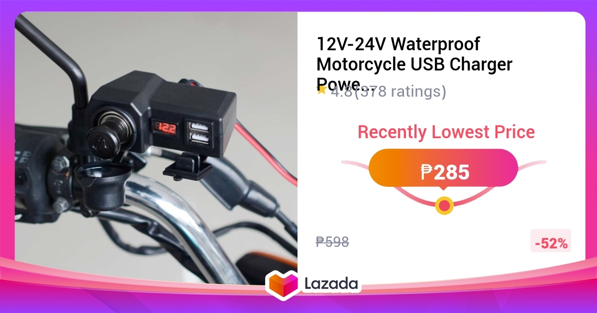 12V-24V Waterproof Motorcycle USB Charger Power Adapter Dual USB Port ...
