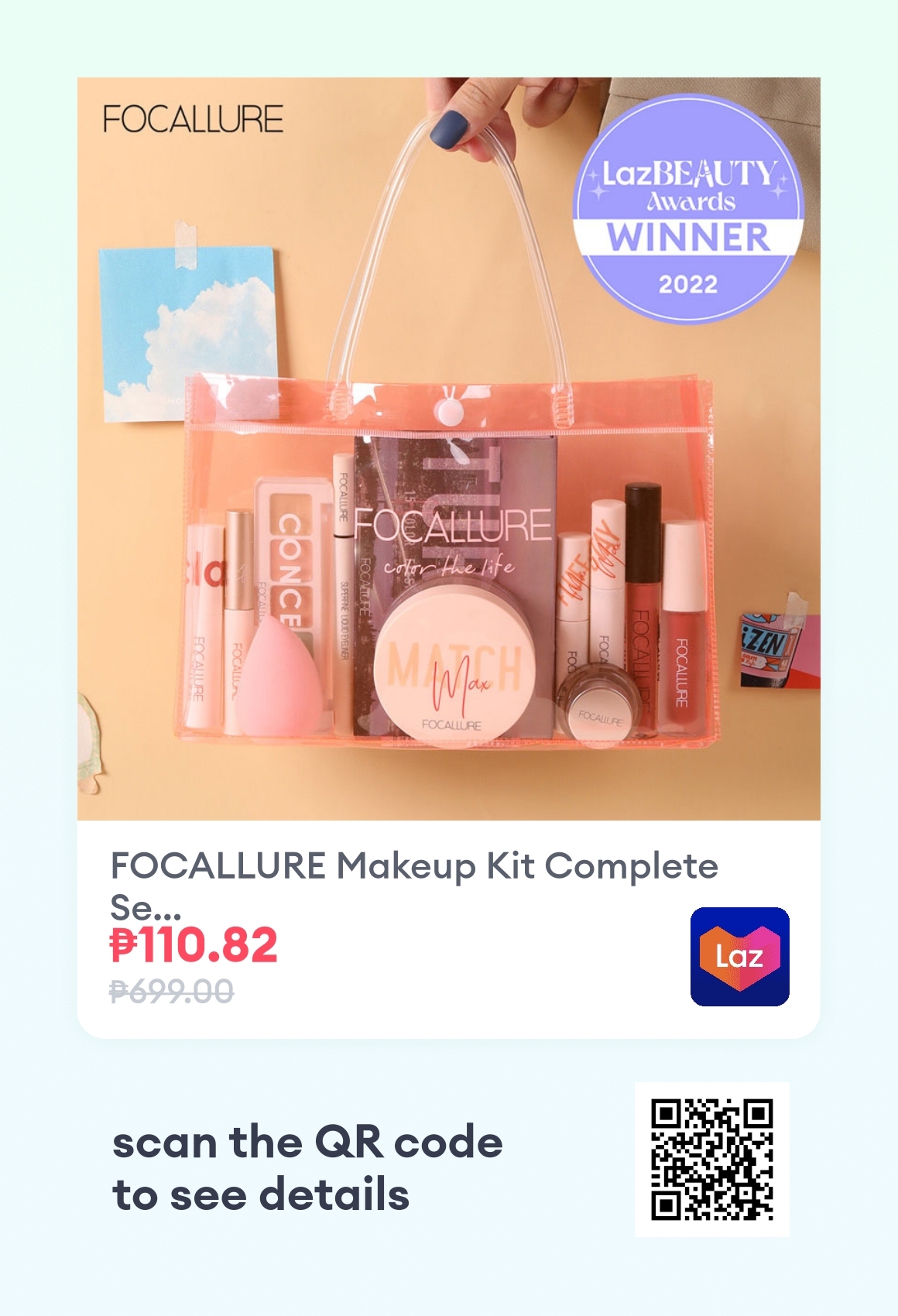 FOCALLURE Makeup Kit Complete Set Liptint Set Waterproof Matte Original Long Lasting Mascara ...