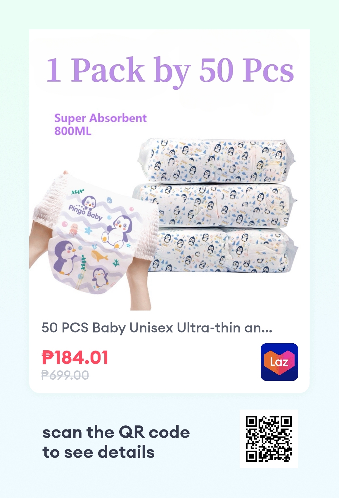 50 PCS Baby Unisex Ultra-thin and dry Breathable diapers Pull-up Pants ...