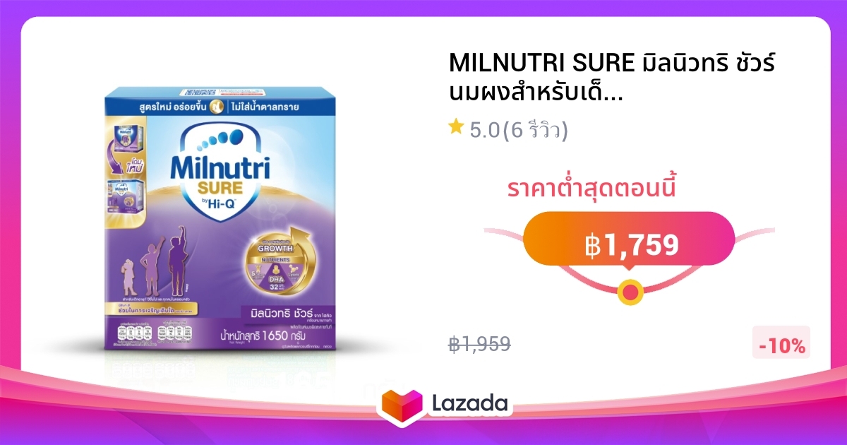 MILNUTRI SURE มิลนิวทริ ชัวร์ นมผงสำหรับเด็ก ช่วงวัยที่ 3 รสจืด 1650 กรัม