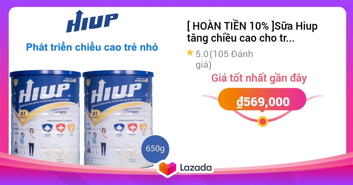 [ HOÀN TIỀN 10% ]Sữa Hiup tăng chiều cao cho trẻ từ 2 tuổi hộp 650g chính hãng