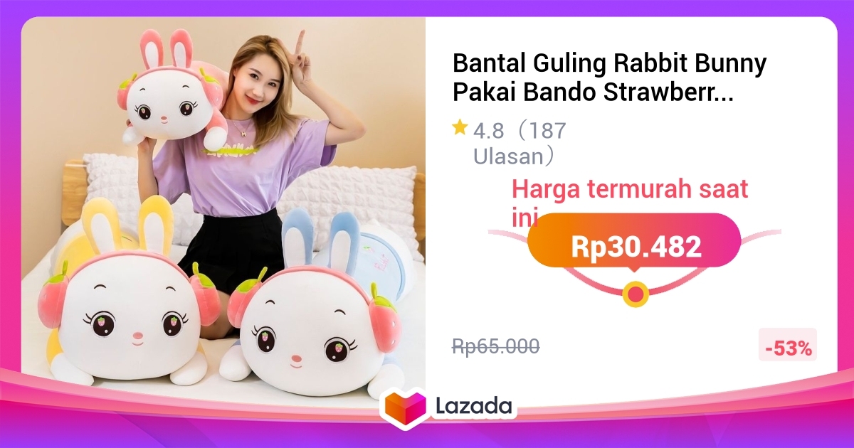 Bantal Guling Rabbit Bunny Pakai Bando Strawberry Boneka kelinci Ukuran ...