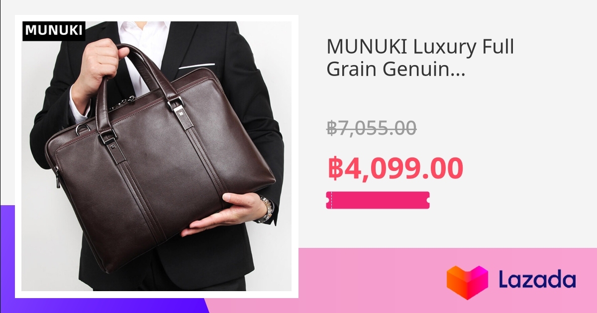 MUNUKI Luxury Full Grain Genuine Leather Briefcase Bag For Men Cowhide ...