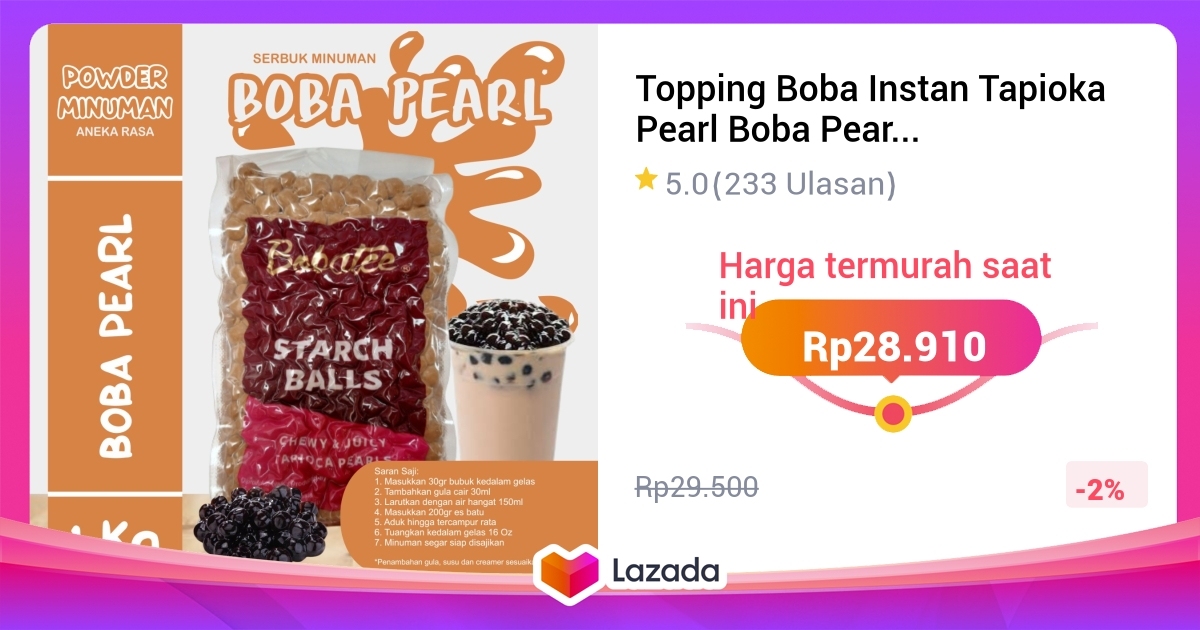 Topping Boba Instan Tapioka Pearl Boba Pearl Bubble Boba Brown Sugar C27