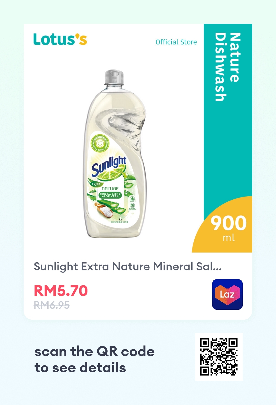 Sunlight Extra Nature Mineral Salt & Aloe Vera Dishwashing Liquid 900ml