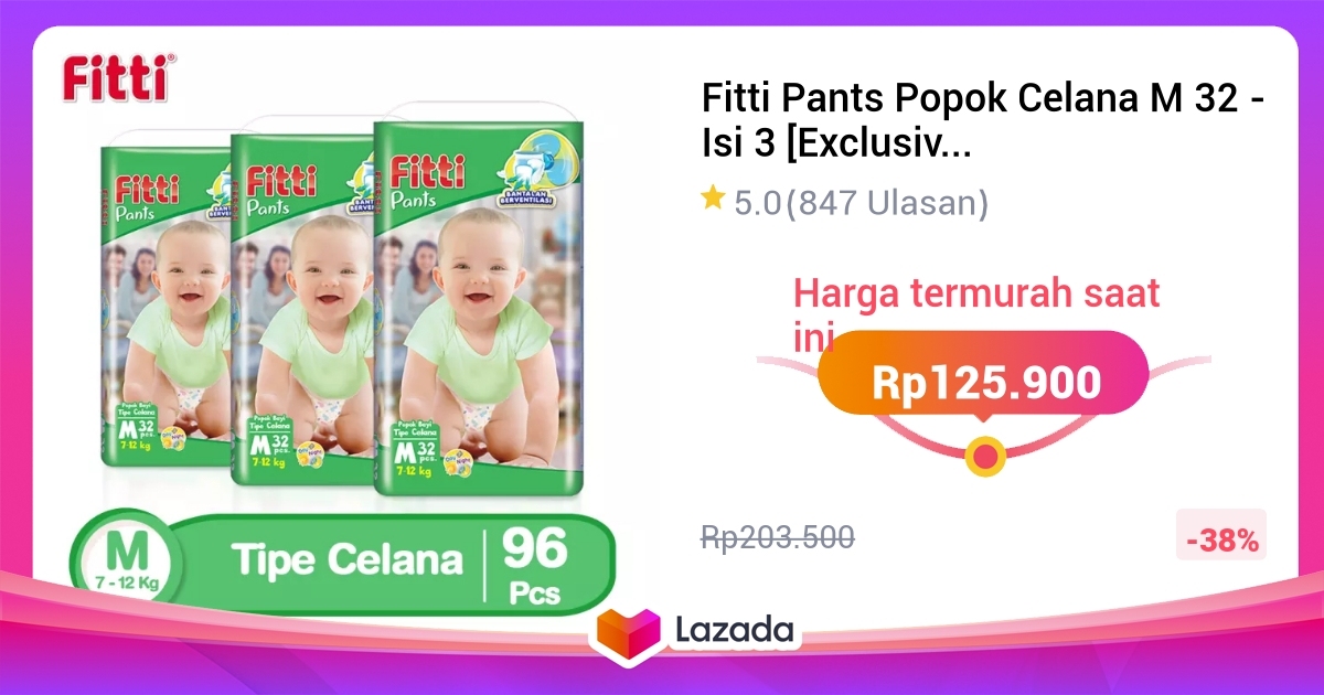 Fitti Pants Popok Celana M 32 - Isi 3 [Exclusive Online]