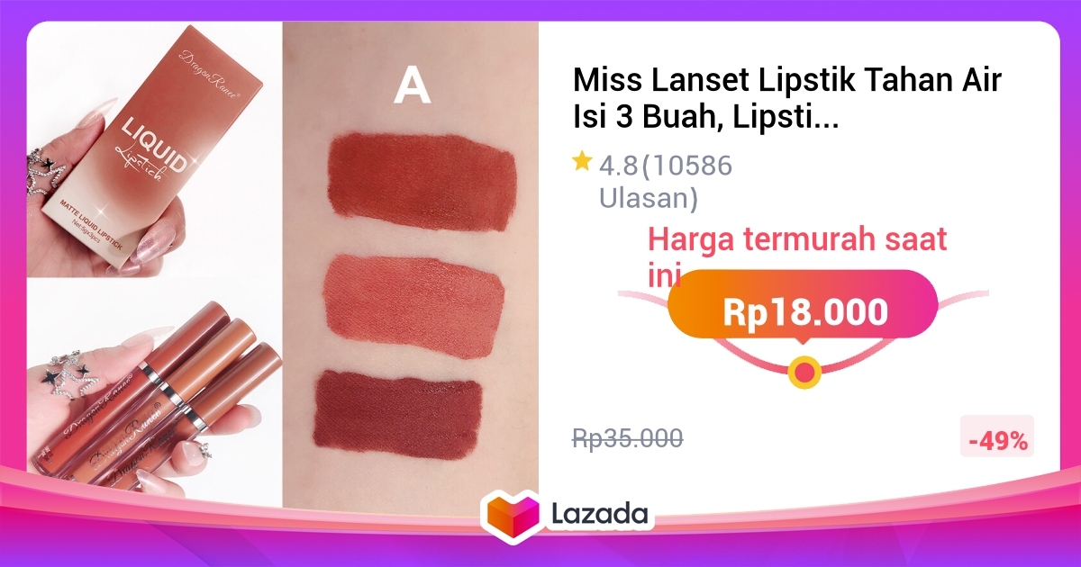 Miss Lanset Lipstik Tahan Air Isi 3 Buah, Lipstik Matte Velvet Tahan ...