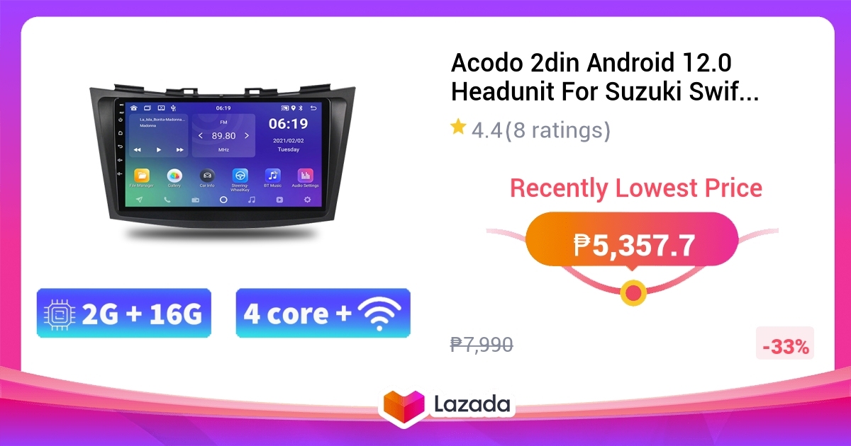 Acodo 2din Android 12.0 Headunit For Suzuki Swift / Ertiga 2011-2017 Car Stereo 2G RAM 16G 32G ...