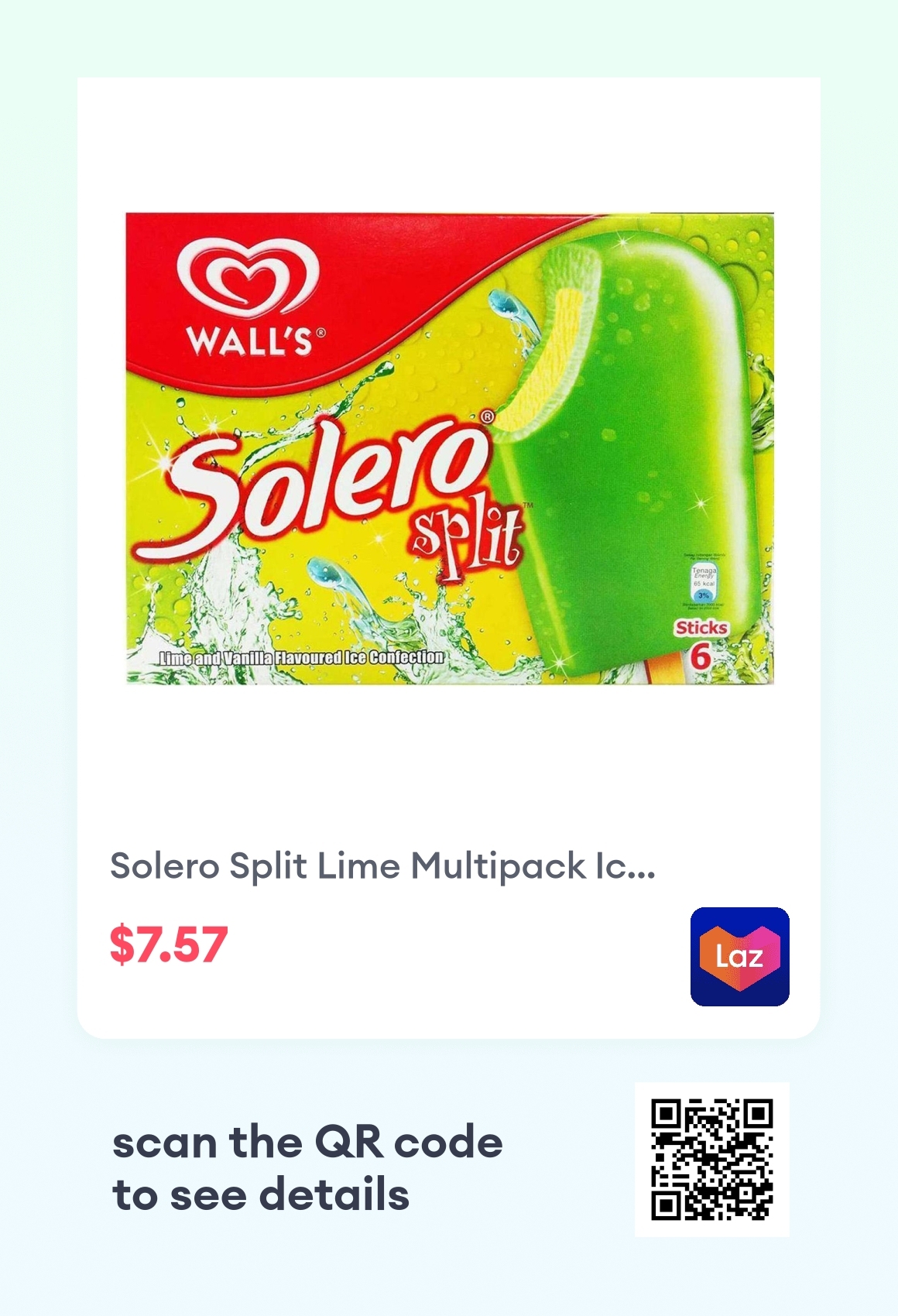 Solero Split Lime Multipack Ice Cream (6 Sticks)