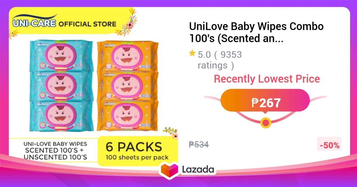 UniLove Baby Wipes Combo 100's (Scented and Unscented) Pack of 6