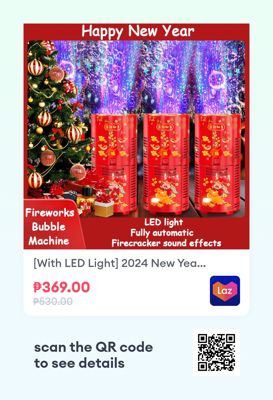 [With LED Light] 2024 New Year Fireworks Bubble Machine with Firecracker Sound Bubbles Toy for ...