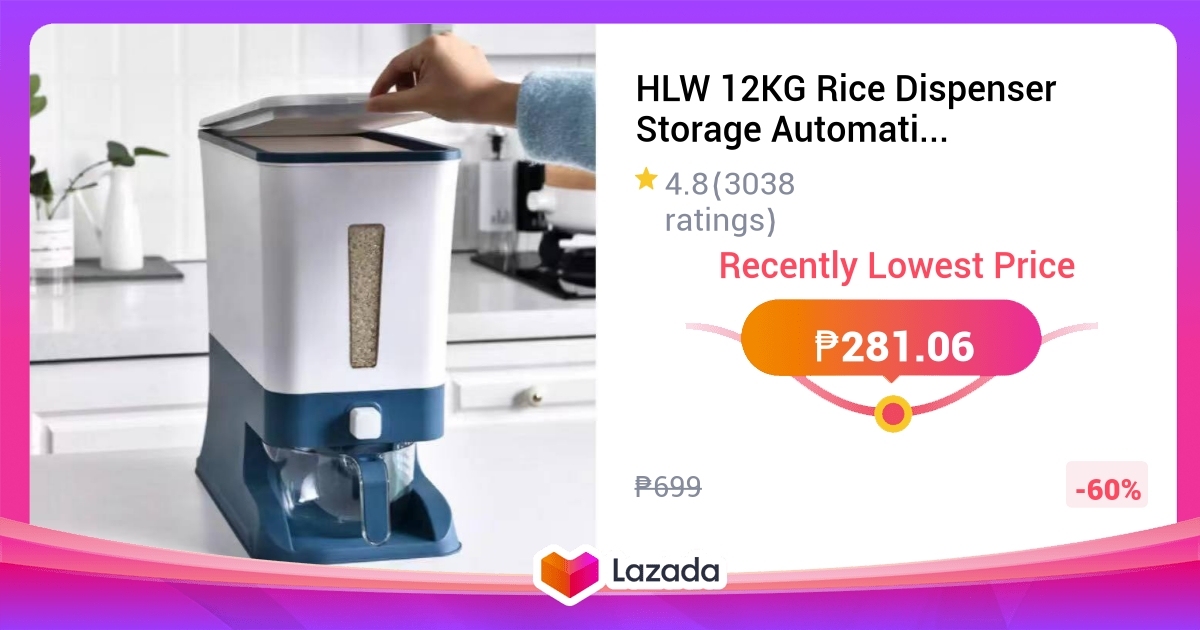 HLW 12KG Rice Dispenser Storage Automatic Graduated Plastic Sealed Rice ...